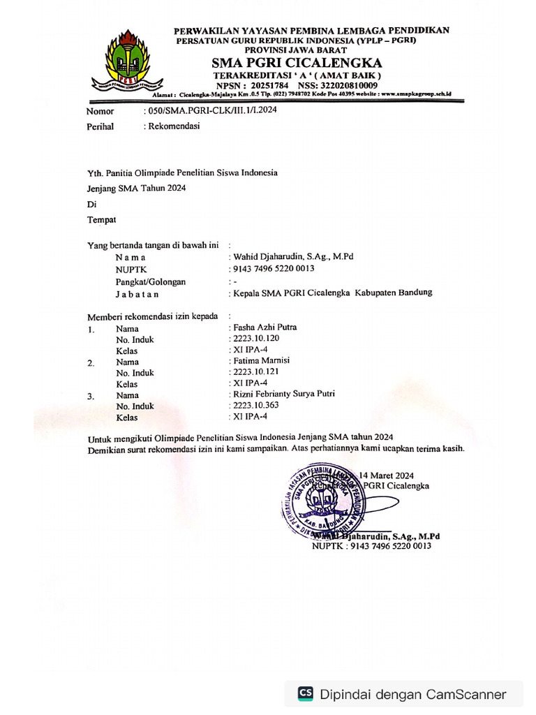 Surat Rekomendasi Opsi 2024 | PDF