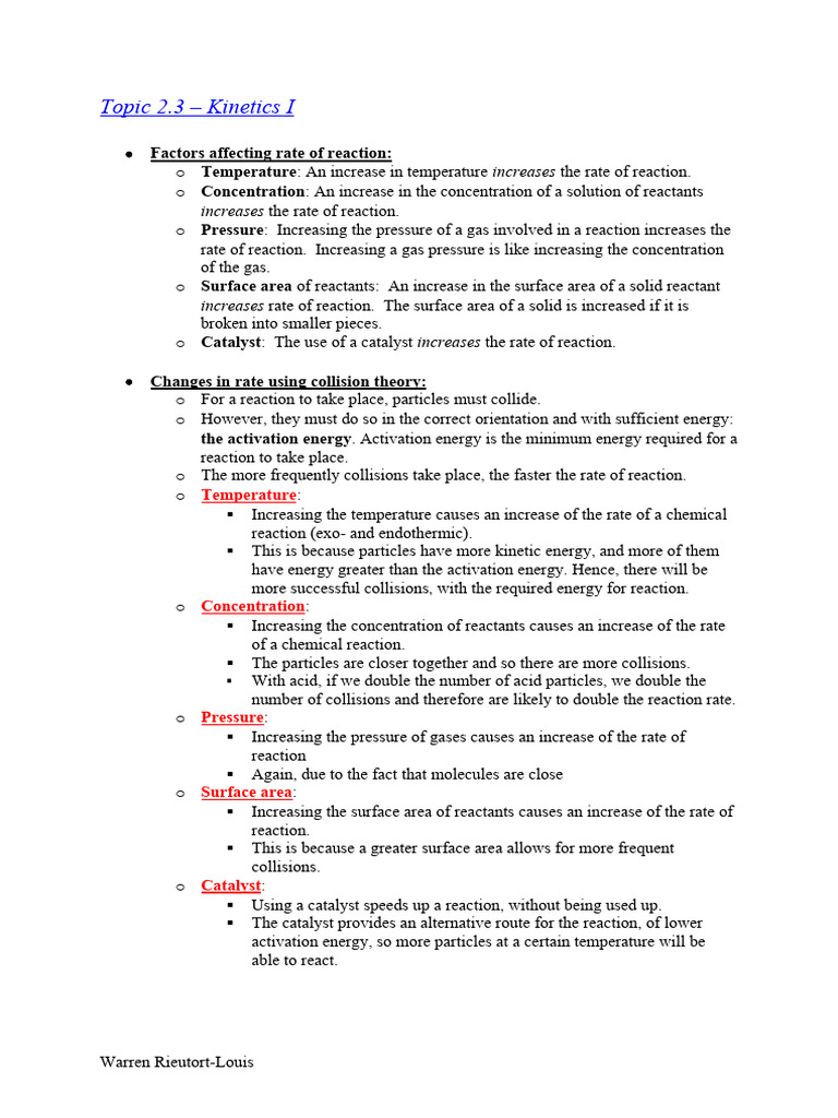 UNIT 2 Organic, Energetics, Kinetics and Equilibrium Part 4 | PDF ...
