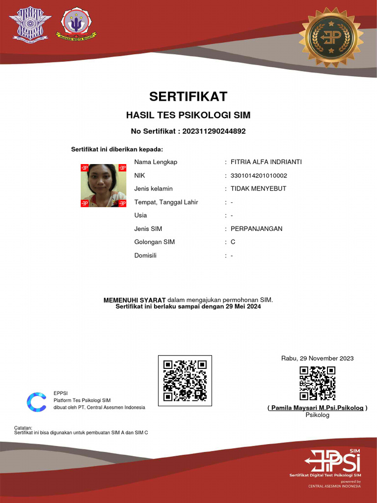 Hasil Tes Psikologi SIM C | PDF