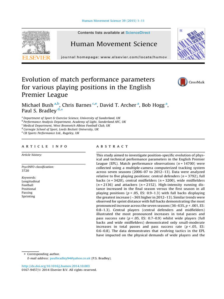 Bush, M. (2015) - Evolution of Match Performance Parameters For Various ...