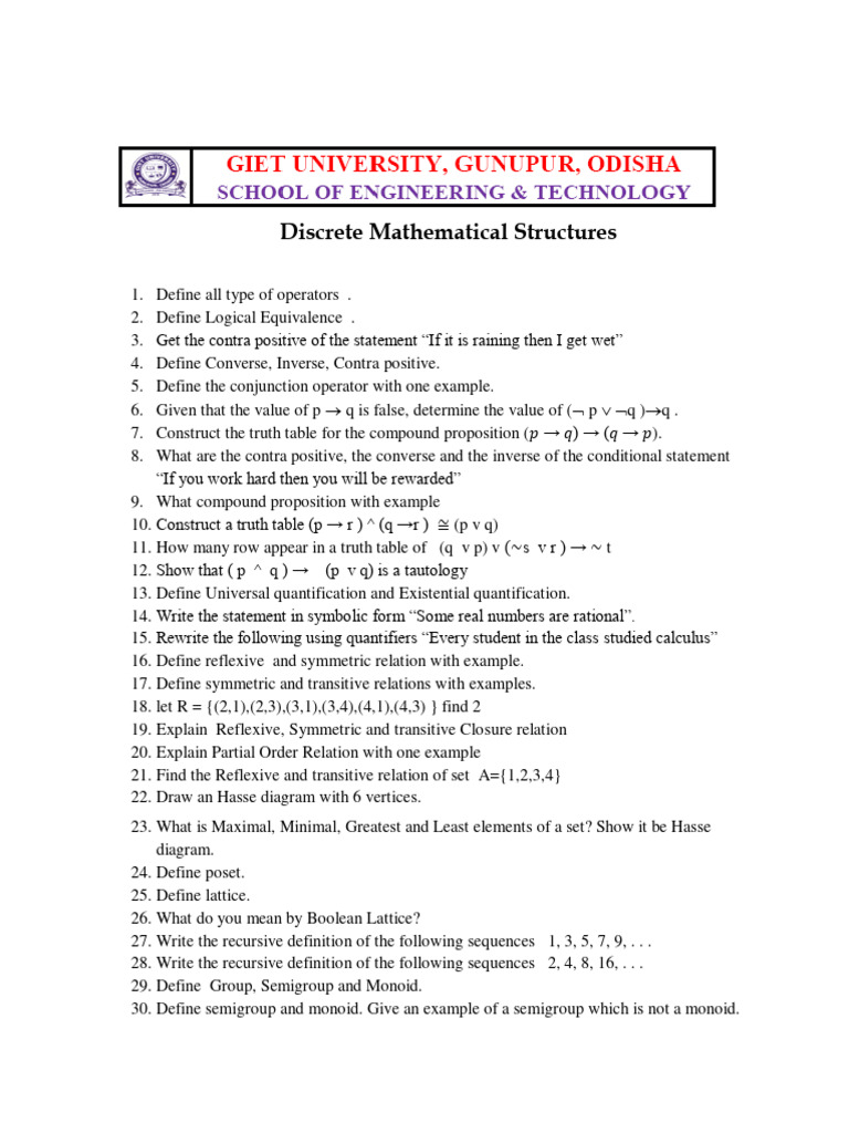 DM 2nd Semester | PDF | Syntax (Logic) | Mathematical Logic