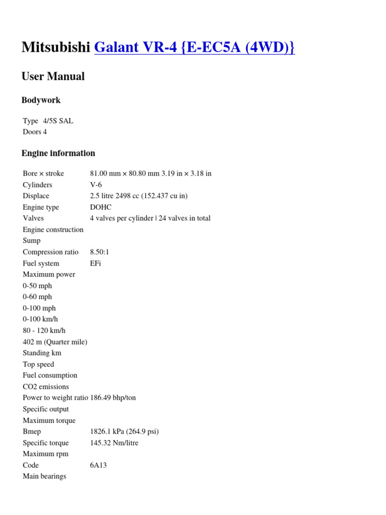 Mitsubishi Galant VR-4 (E-EC5A (4WD) ) | PDF | Technology & Engineering