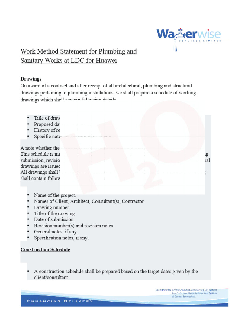 Technical Method Statement Plumbing LDC | PDF | Plumbing | Pipe (Fluid Conveyance)