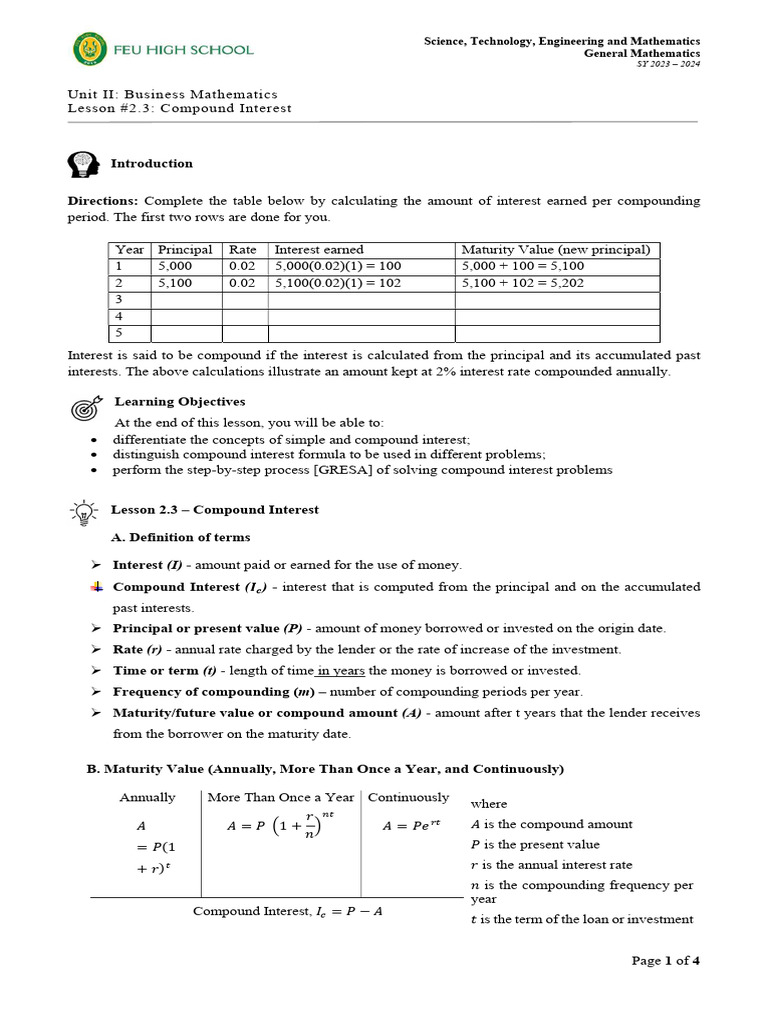 Sg Lesson2 3 Compound Interest Pdf Compound Interest Interest