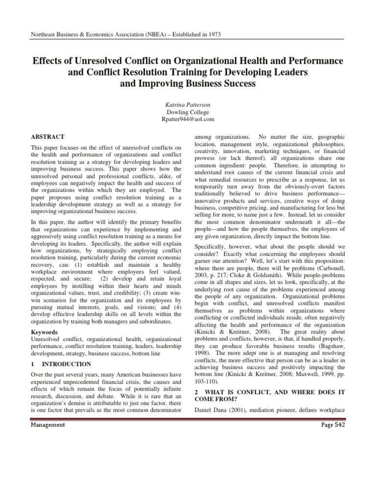 Effects of Unresolved Conflicts | PDF | Strategic Management | Leadership
