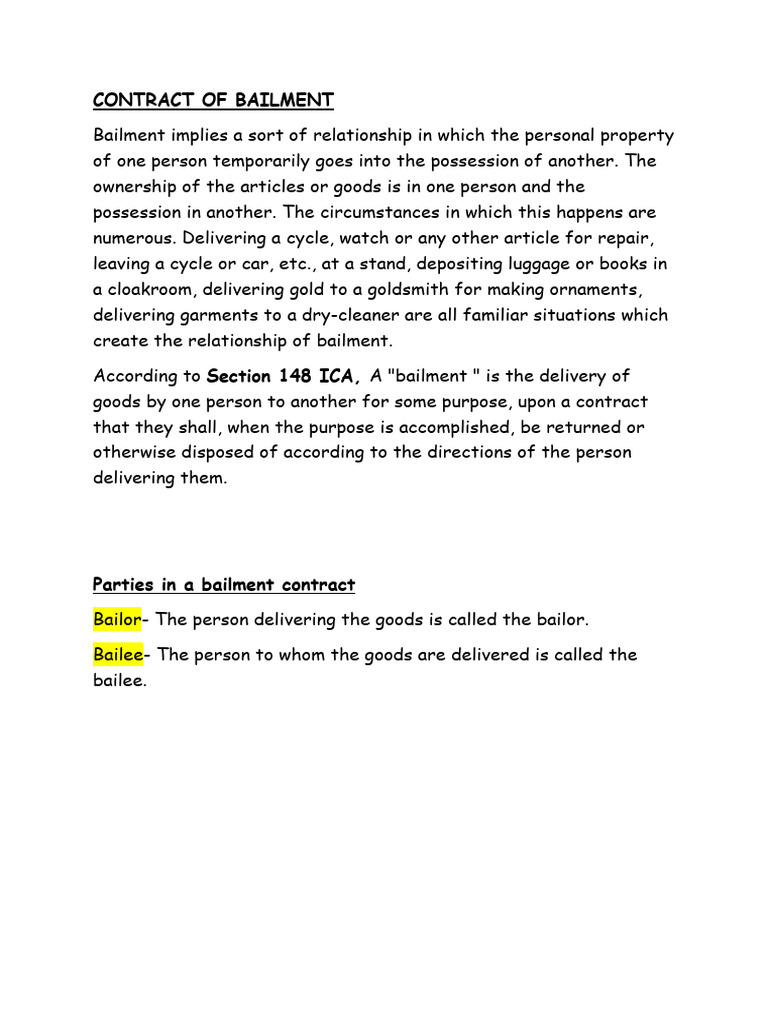 CONTRACT OF BAILMENT | PDF | Indemnity | Damages