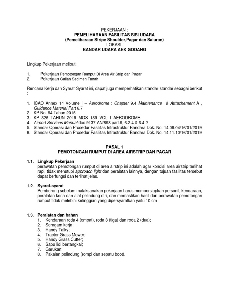 Pemeliharaan Fasilitas Udara Aek Godang | PDF