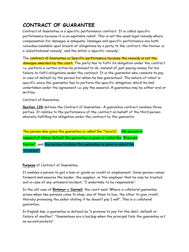 CONTRACT OF GUARANTEE | PDF | Guarantee | Surety