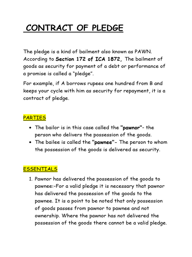 CONTRACT OF PLEDGE | PDF | Debt | Loans