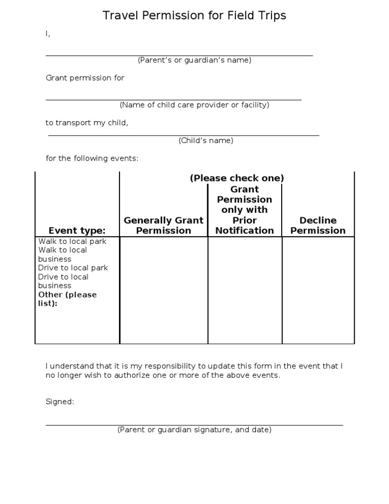 Field Trip Authorization | PDF | Career & Growth