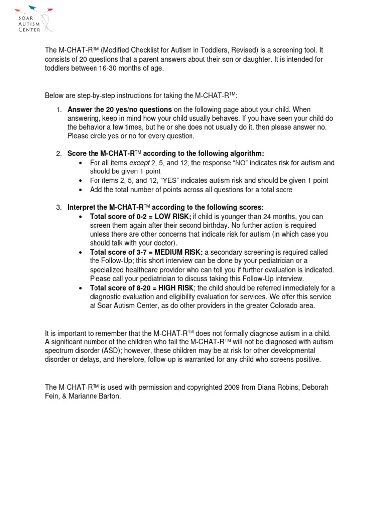 M-Chat-R TM | PDF | Autism Spectrum | Behavioural Sciences