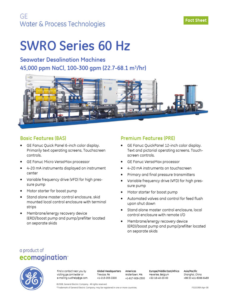 GE-SWRO-Series | PDF | Membrane | Chemical Engineering