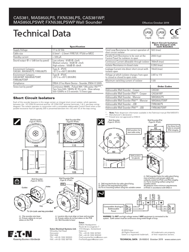 Eaton Fire Addressable Sounder Cas381 Manual 25 5592 en | PDF ...