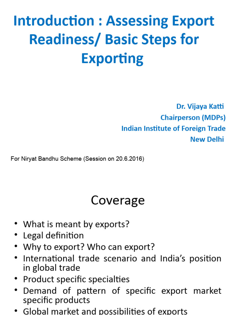 Introduction: Assessing Export Readiness/ Basic Steps For Exporting ...