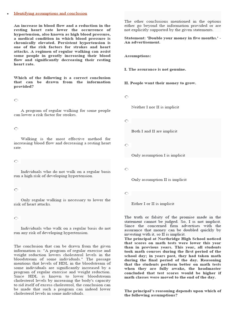 Identifying Assumptions and Conclusion | PDF | Hypertension | Transport