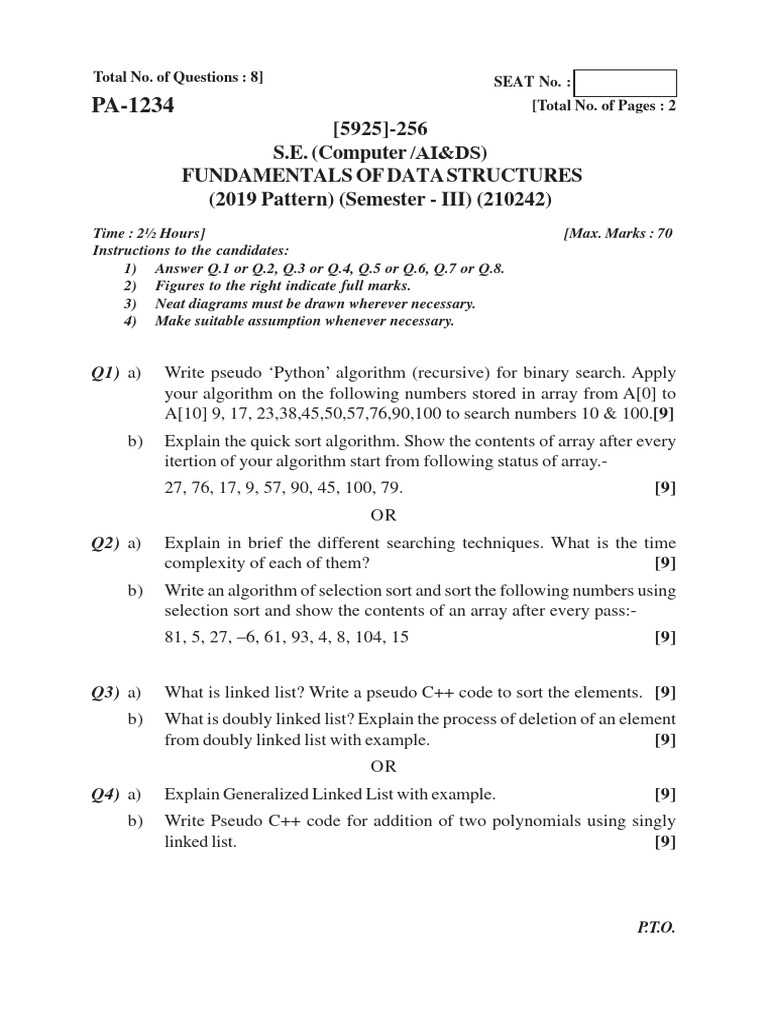Fundamental o F Data Structure Solved and Questio Peper | PDF | Queue ...