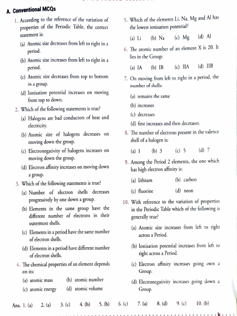 Periodic Table MCQs and Concepts | PDF | Periodic Table | Sets Of ...