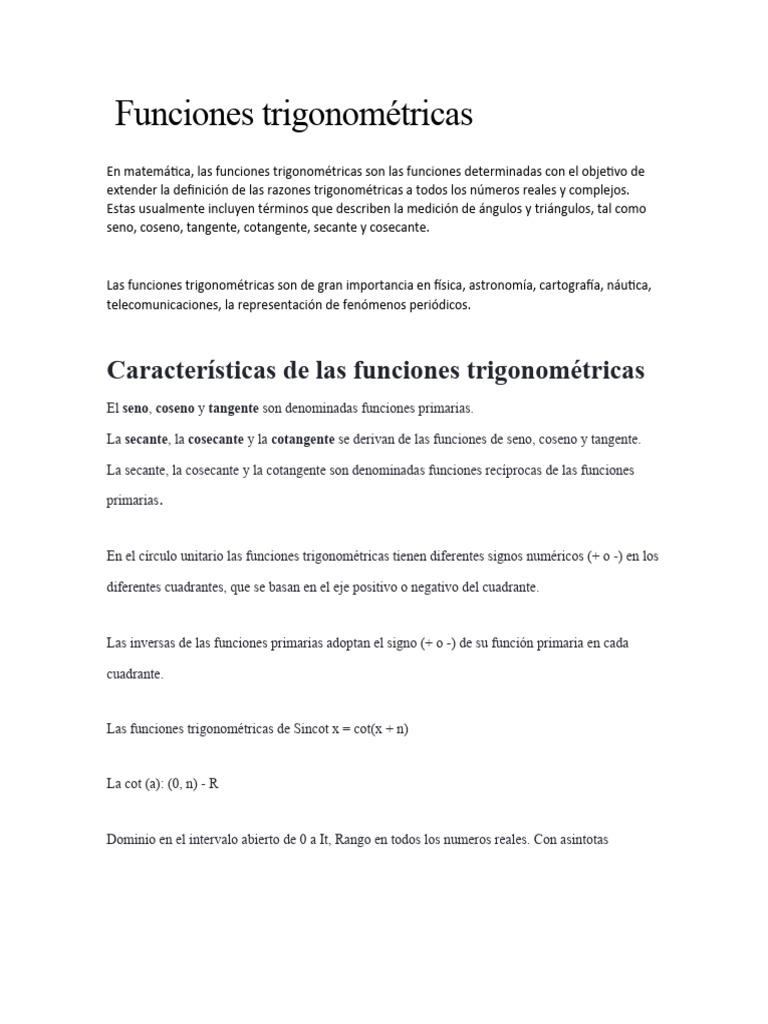 Funciones Trigonométricas | PDF | Trigonometría | Funciones trigonométricas