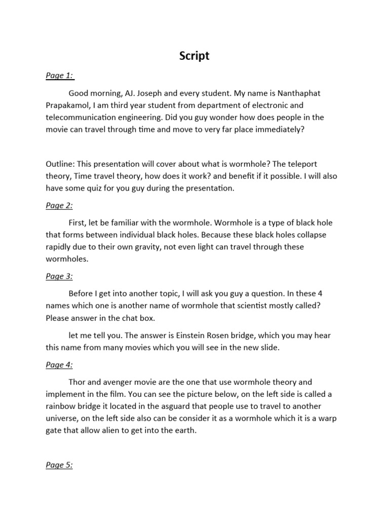 Script_presentation | PDF | Time Travel | Space