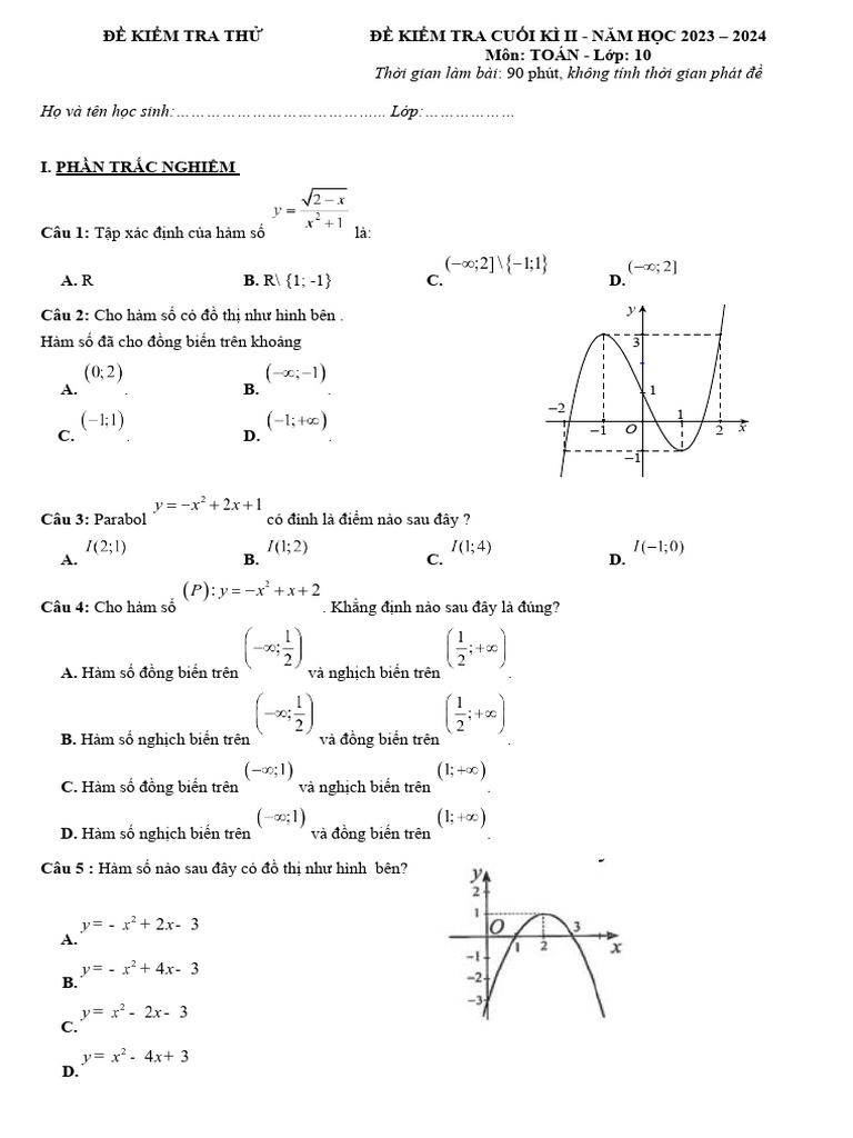 De Cuoi Ki 2 Toan 10 Nam 2022 2023 Truong THPT Ngu Hanh Son Da Nang | PDF