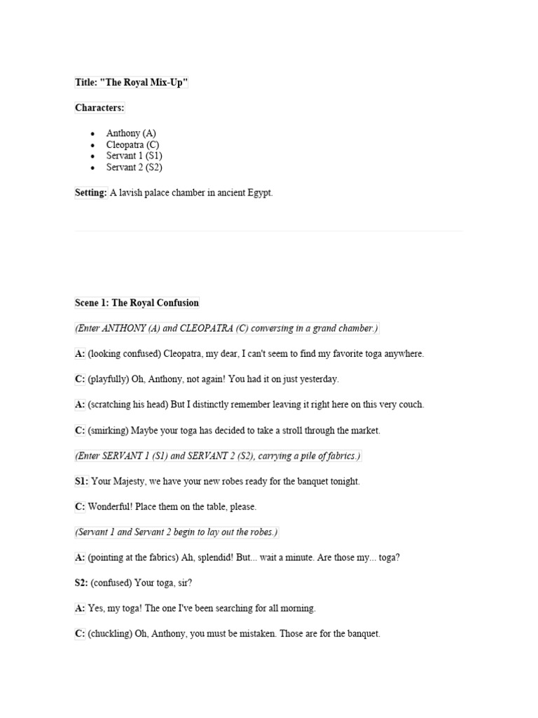 Anthony and Cleopatra Parody Script | PDF