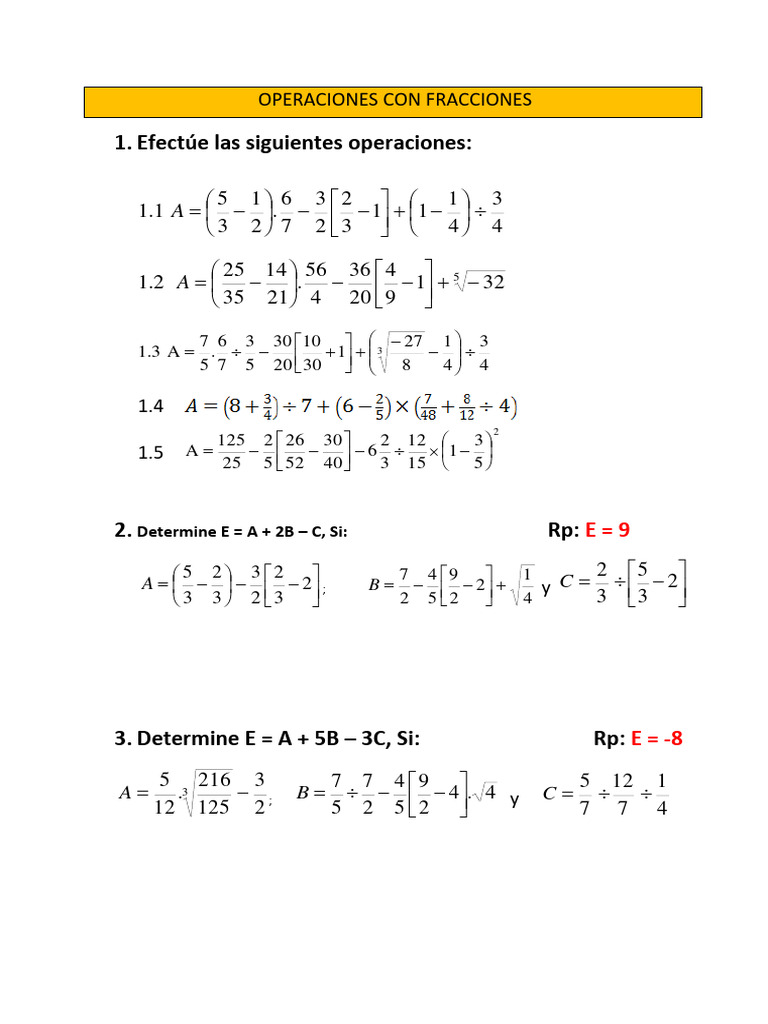 Práctica 01- Operaciones con Fracciones | PDF