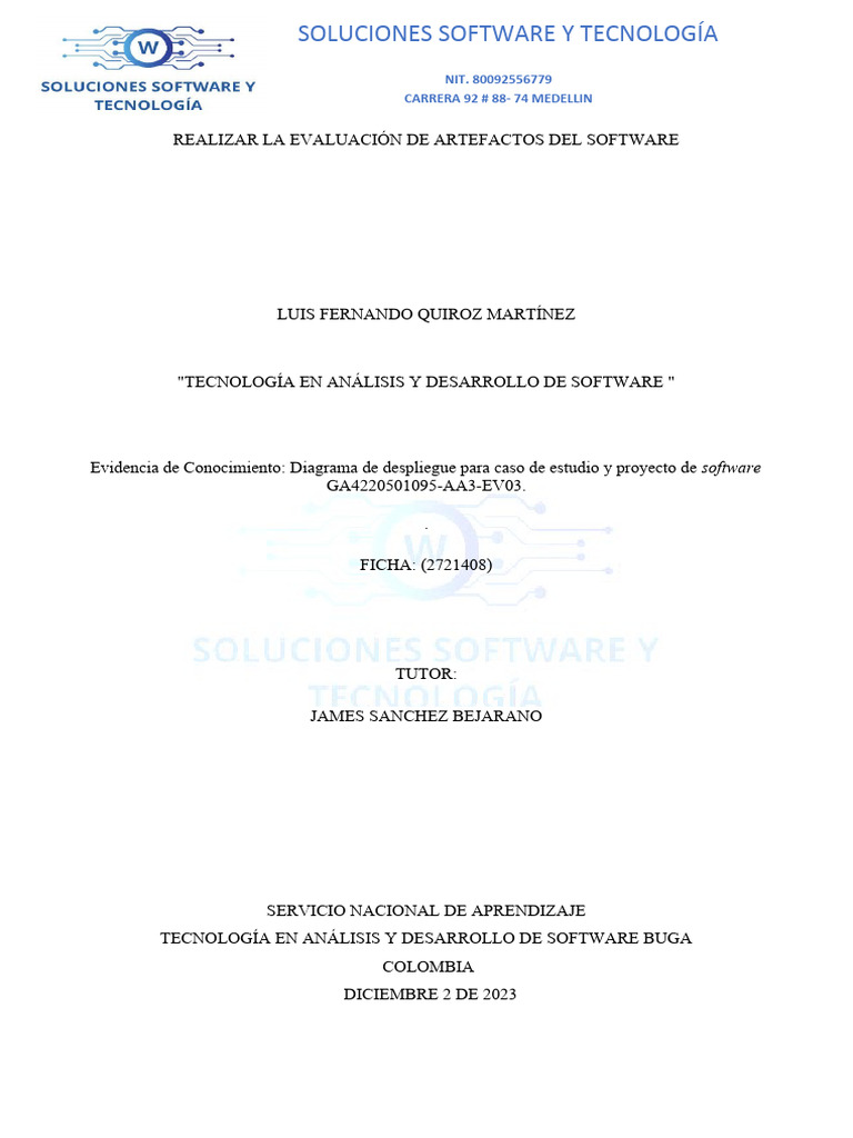 Diagrama de Despliegue Para Caso de Estudio y Proyecto de Software GA4220501095-AA3-EV03 | PDF ...