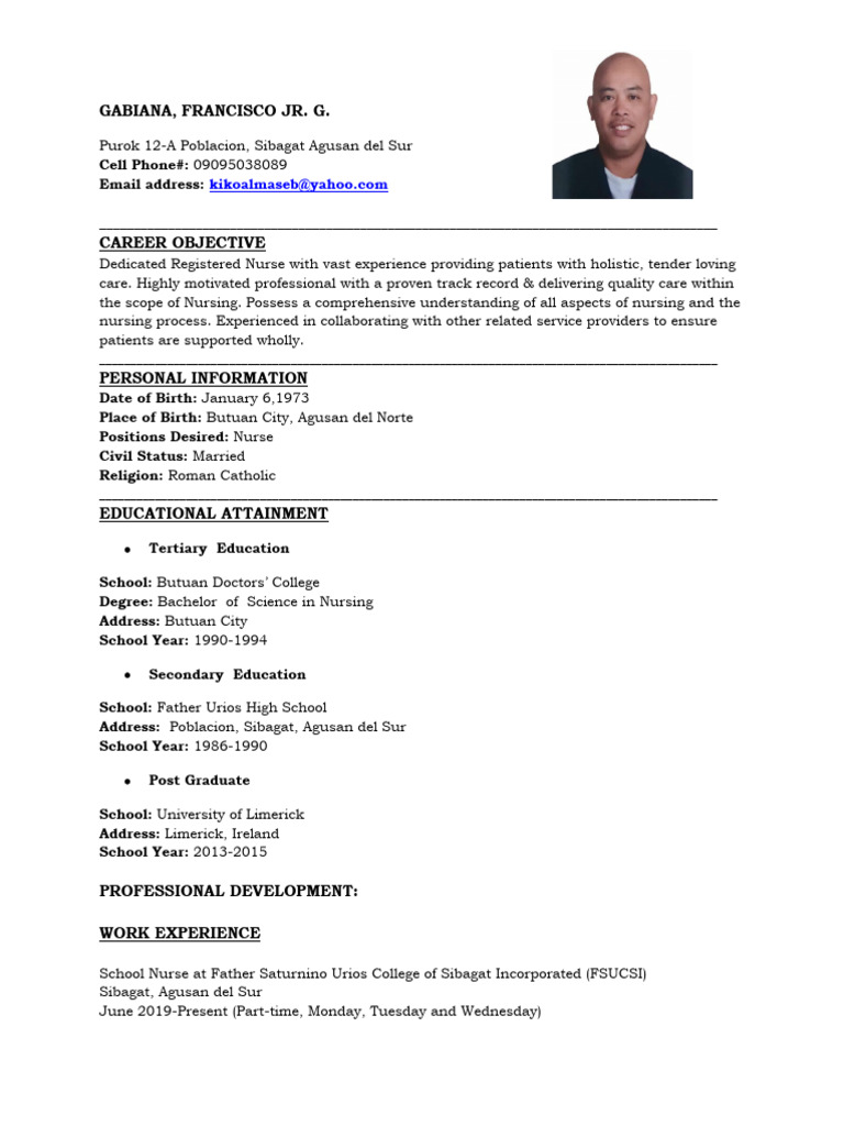 Resume Francisco Gabiana | PDF | Nursing | Hospital