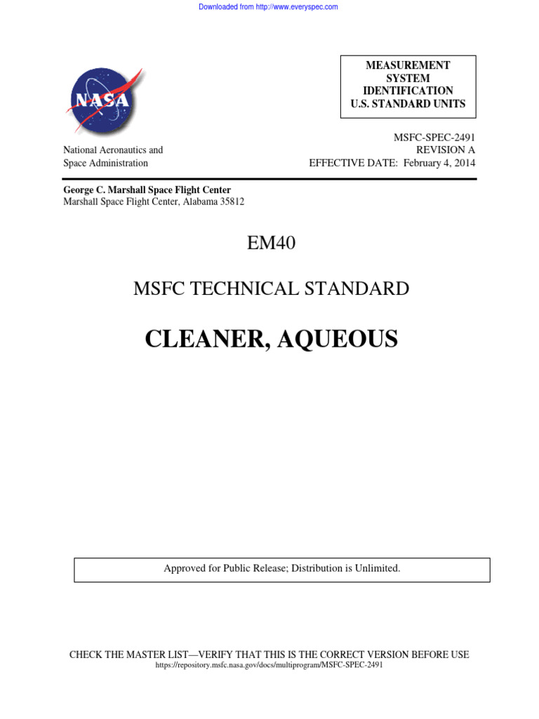 Msfc-Spec-2491a - Cleaner Aqueous | PDF | Specification (Technical ...