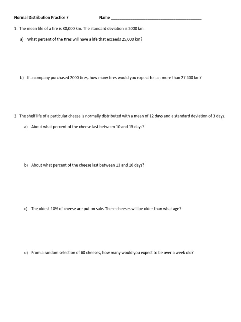 20 Normal Distribution Practice D Pdf Intelligence Quotient Standard Deviation