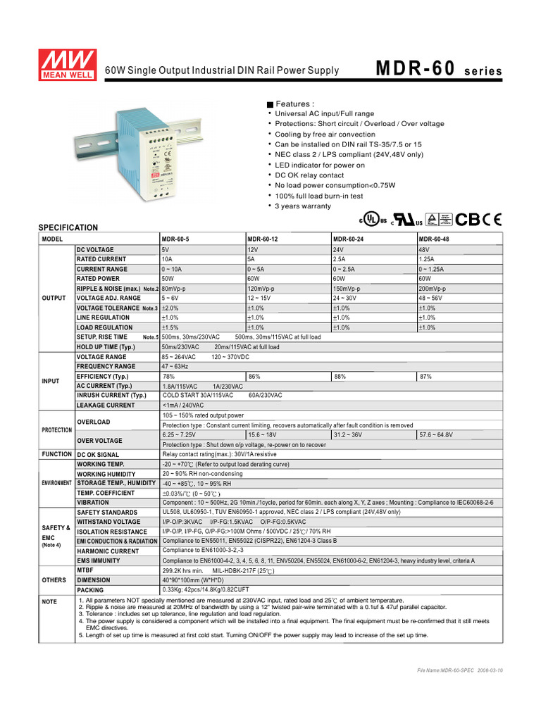 Fonte MDR-60-12 | PDF | Power Supply | Rectifier