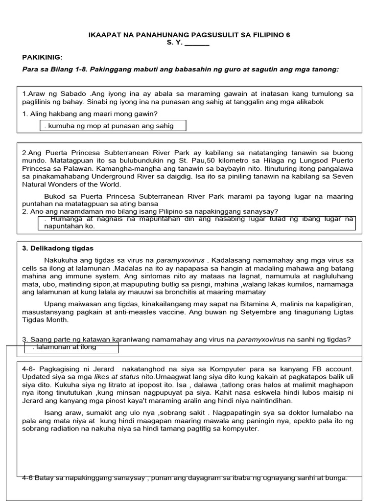 FILIPINO 6 Q4 PT | PDF