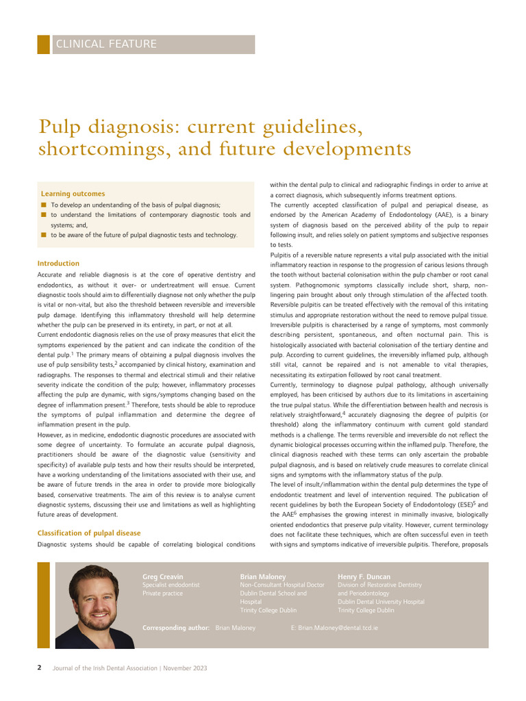Pulp Diagnosis Current Guidelines Shortcomings and Future Developments ...