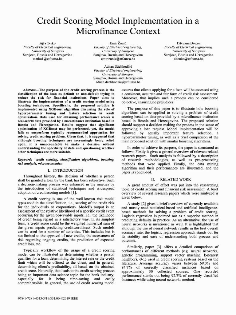 Credit Scoring Model Implementation In A Microfinance Context Pdf