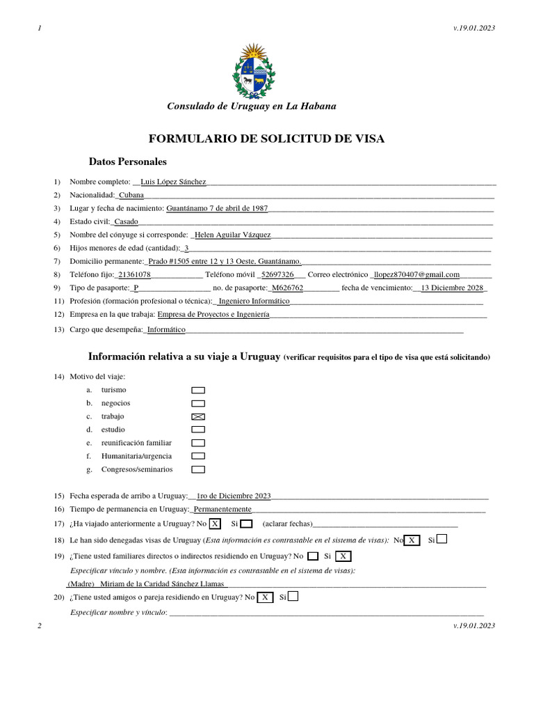 3-Formulario Solicitud Visa | PDF | Visa de viaje | Uruguay