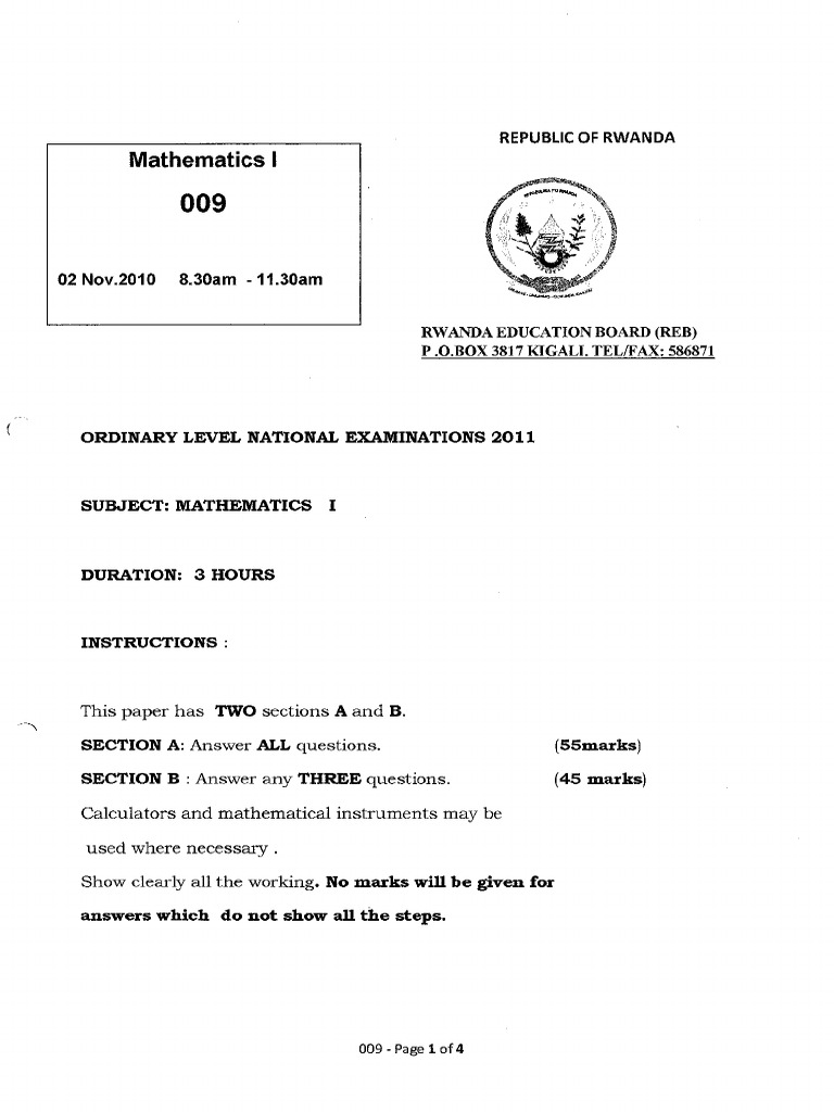 2010 Mathematics Past Paper | PDF