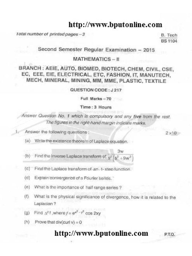Btech 1st Year bs1104 Mathematics 2 2015 | PDF