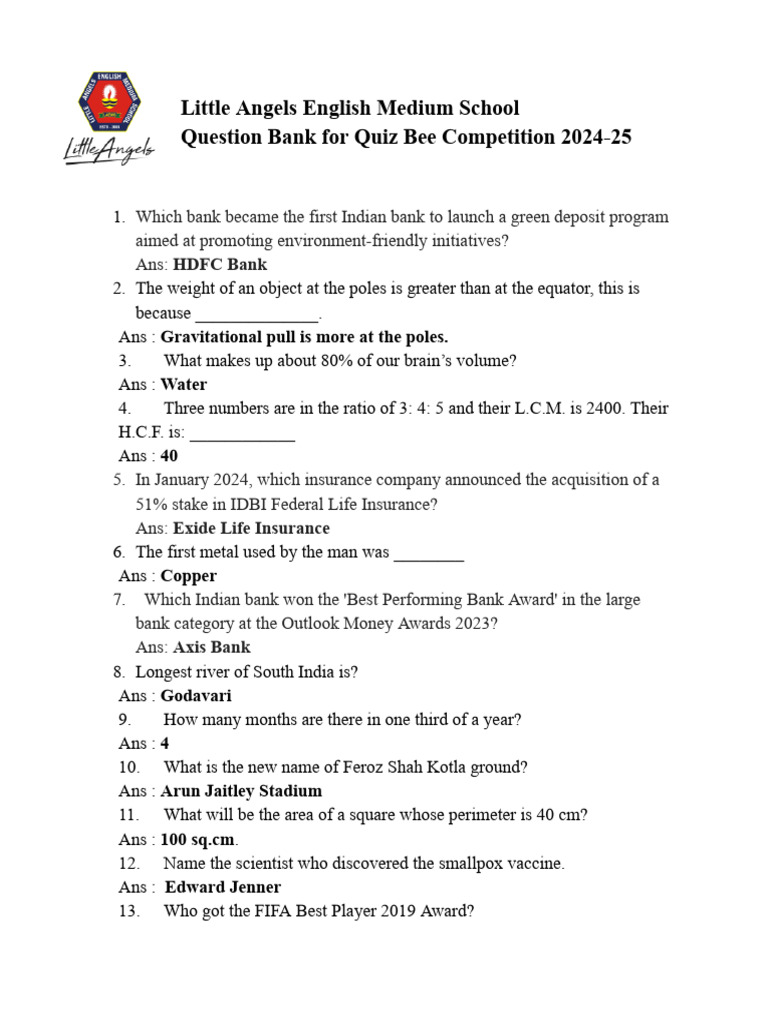 Quiz Bee 24 Question Bank | PDF