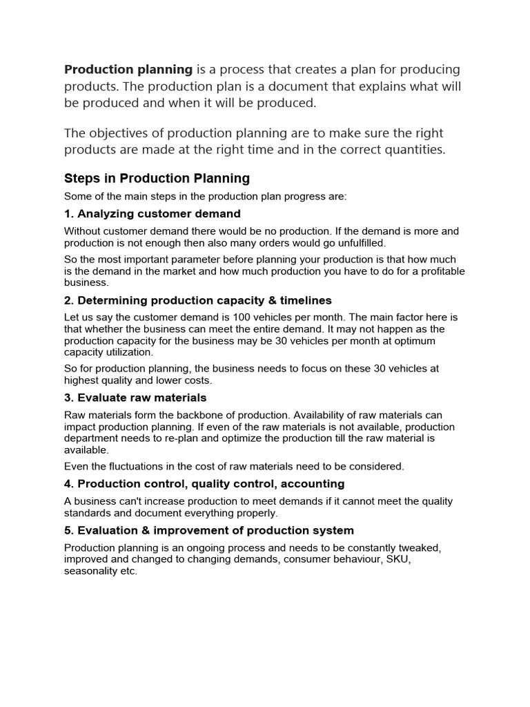 Production Planning Is A Process That Creates A Plan For Producing ...