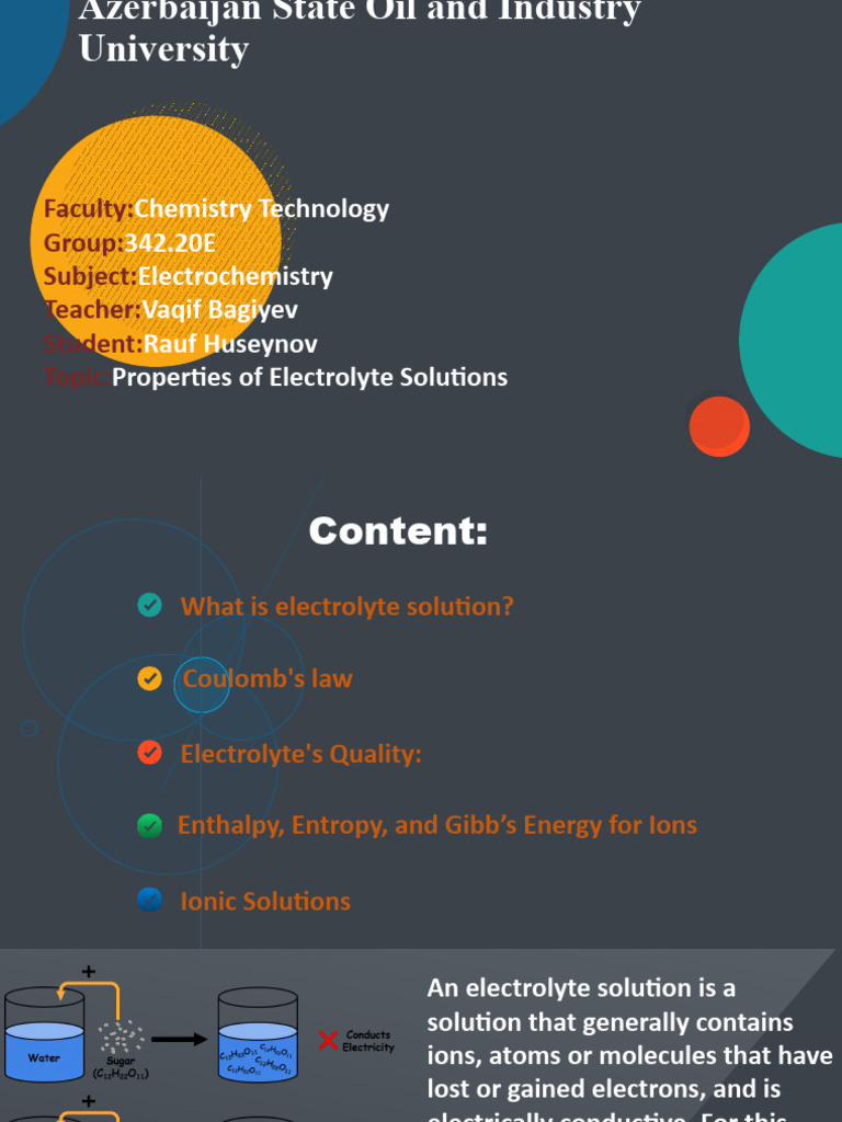 Properties of Electrolyte Solutions | PDF | Ion | Electrolyte