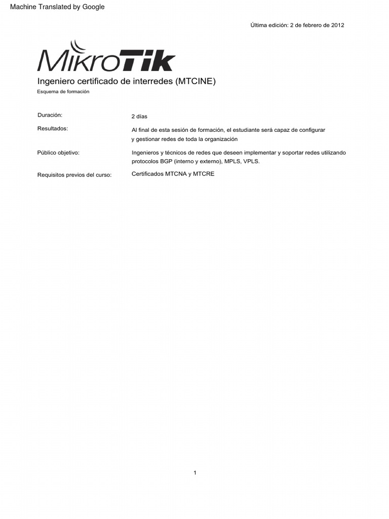 Guía de Preparación para La Certificación de Mikrotik en (MTCINE) | PDF | Redes | Cambio de ...