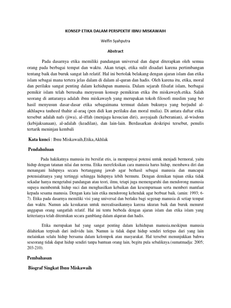 Etika Ibnu Miskawaih dalam Islam | PDF