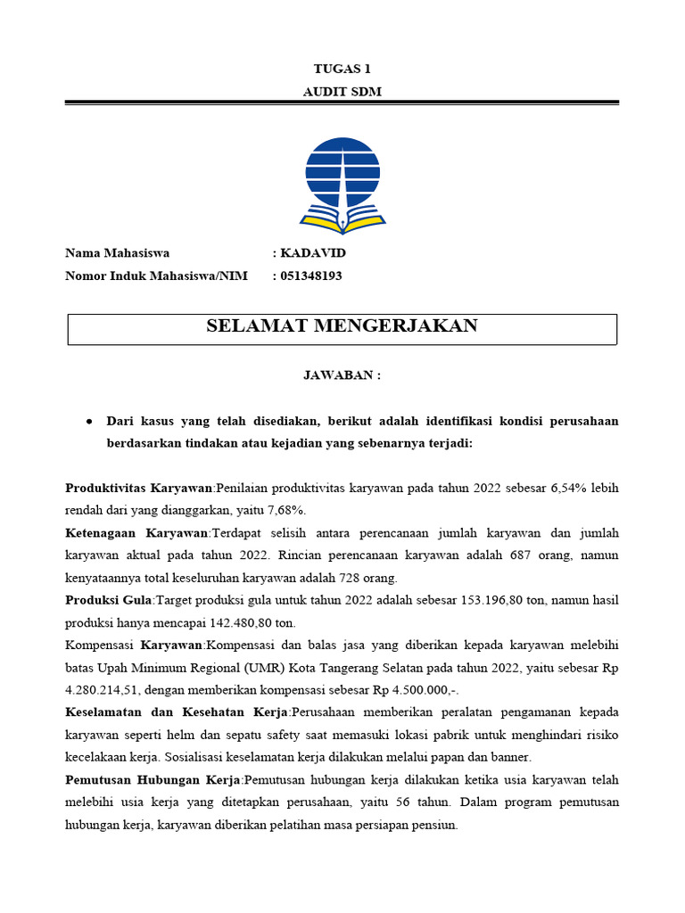 Tugas 1 - Audit SDM | PDF