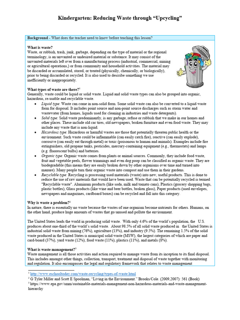 Kindergarten Waste Lesson Plan | Download Free PDF | Waste Management ...