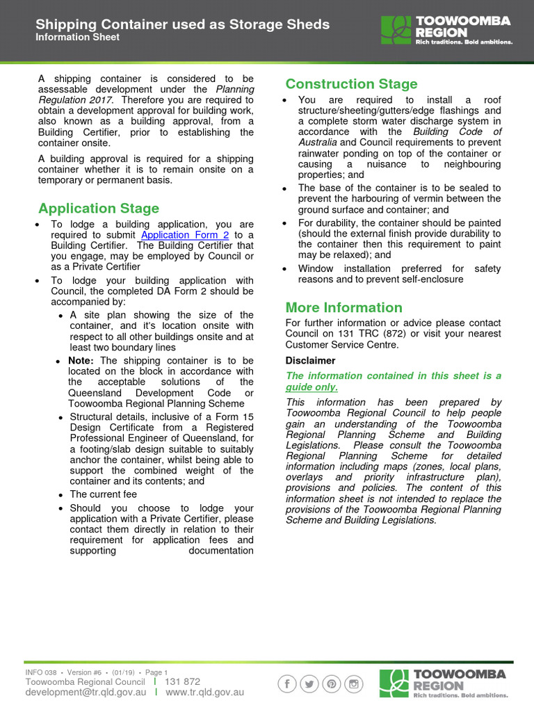 INFO038 Shipping Containers Usedas Storage Sheds Information Sheet | PDF