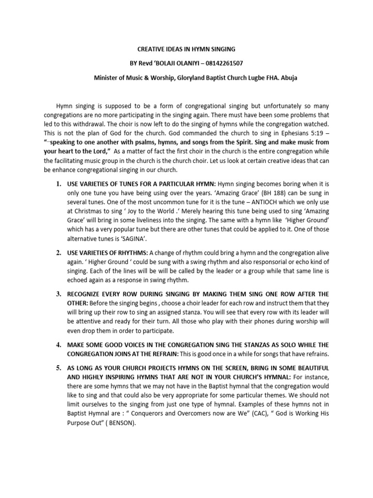 Creative Ideas in Hymn Singing | PDF | Hymns | Contemporary Worship Music