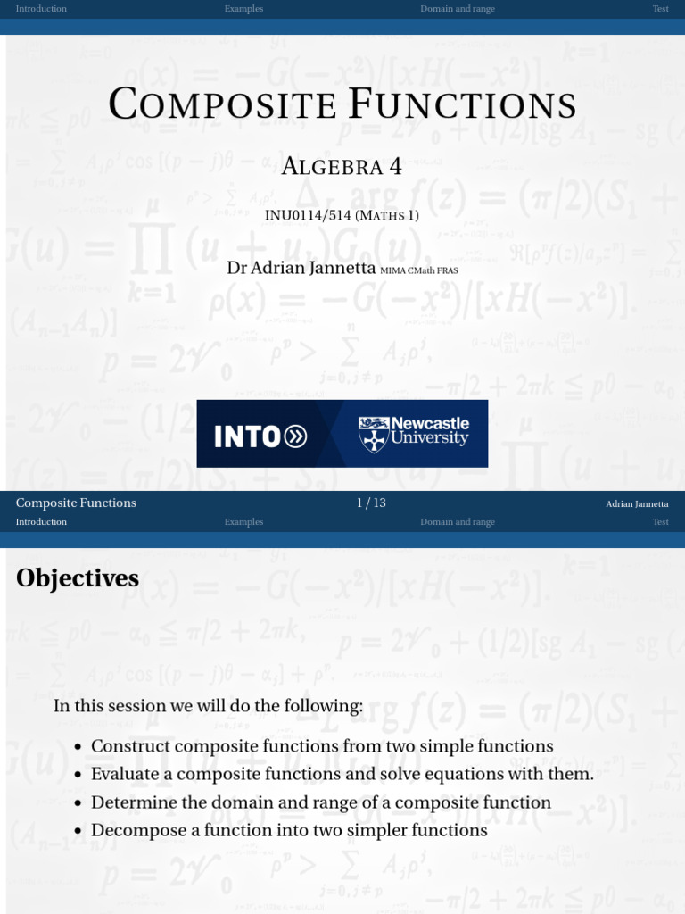 Omposite Unctions: Lgebra | PDF | Function (Mathematics) | Domain Of A Function