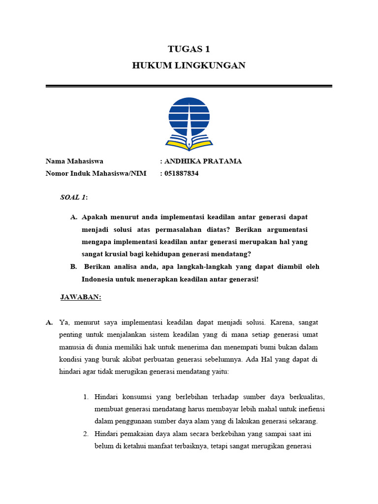 Tugas 1 - Hukum Lingkungan | PDF
