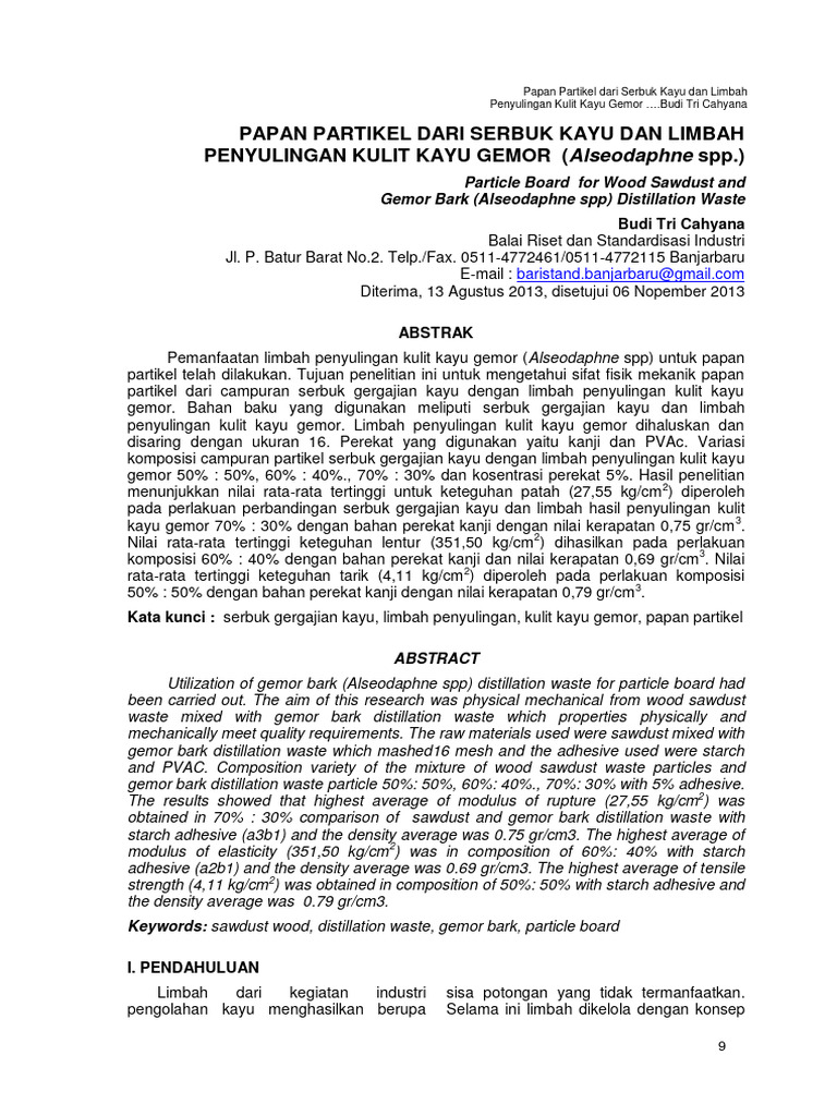 Papan Partikel Dari Serbuk Kayu Dan Limbah Penyuli | PDF