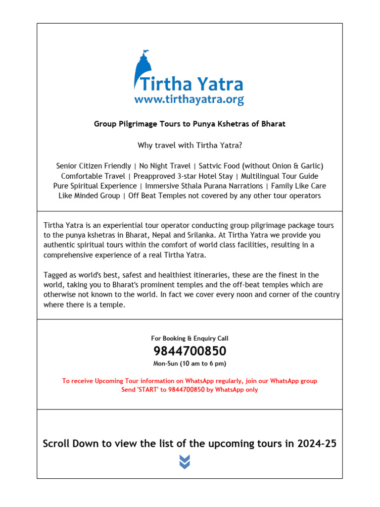 Tirtha Yatra Upcoming Tour Schedule 2024 25 | PDF | Hindu Deities | Pilgrimage
